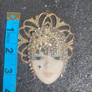 Jewelry | Vintage Ceramic Face Pendent With Rhinestones | Poshmark